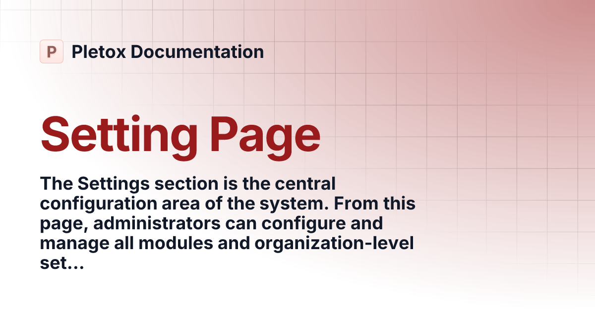 Setting Page | Pletox Documentation